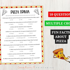 Pizza Trivia Printable Game for Kids and Adults, 10 Pizza Questions ...