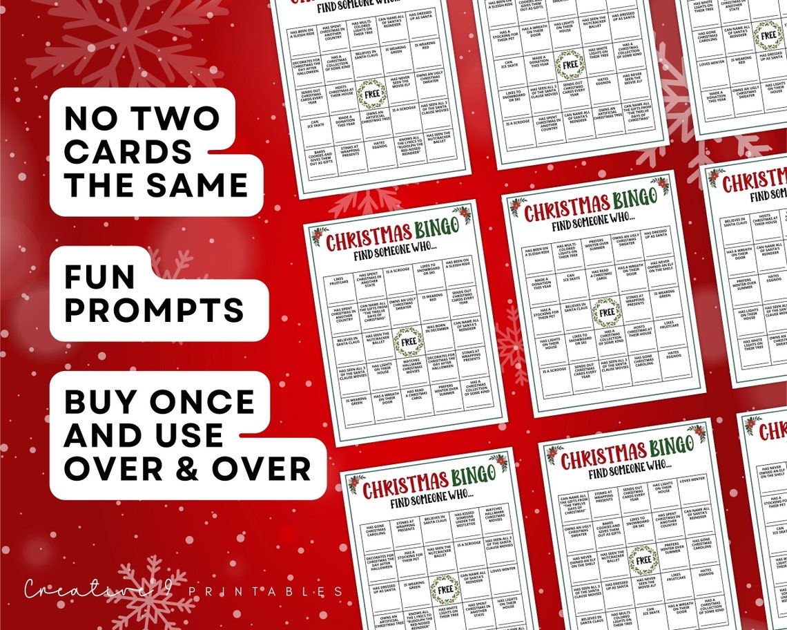 Printable Christmas Find Someone Who Bingo Game for Adults, 50 ...