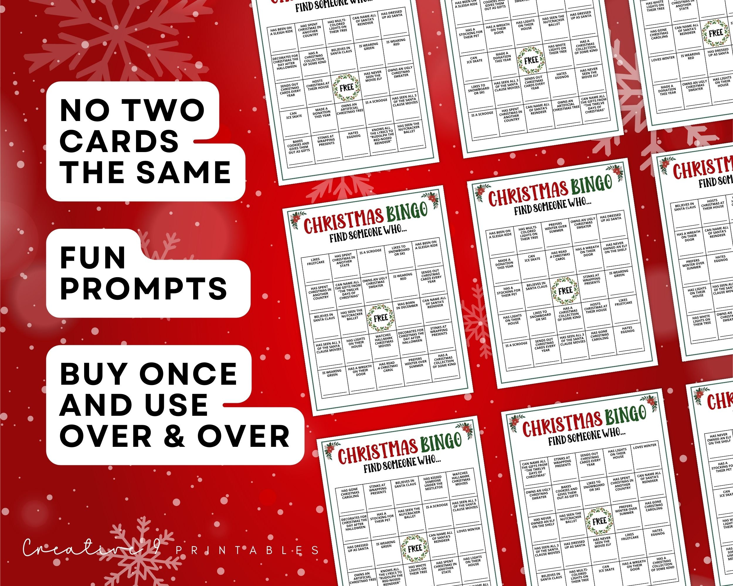 Printable Christmas Find Someone Who Bingo Game for Adults, 50 ...
