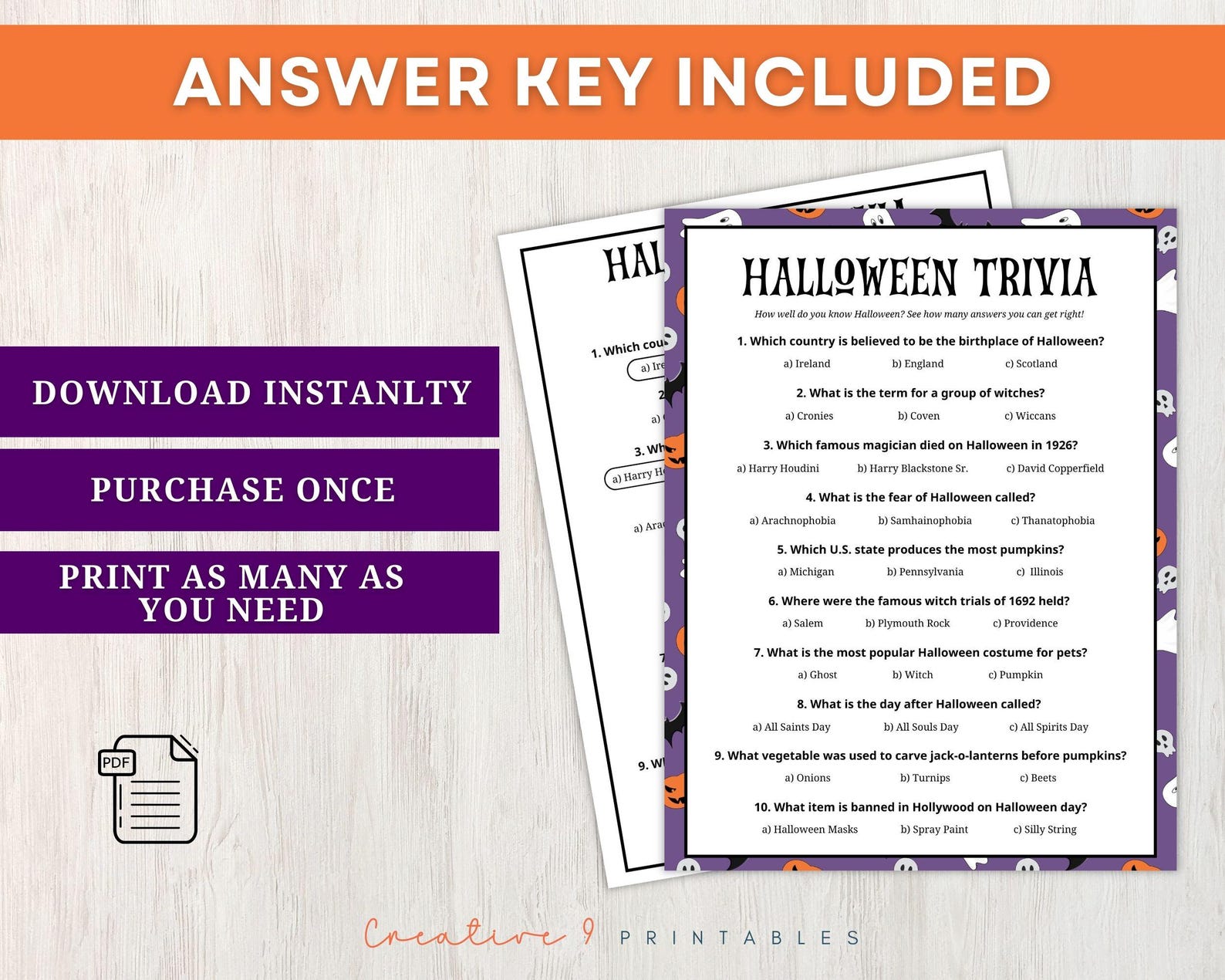 Printable Halloween Trivia Game for Kids and Adults, 10 Halloween ...
