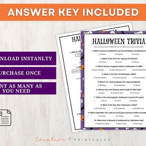 Printable Halloween Trivia Game for Kids and Adults, 10 Halloween ...