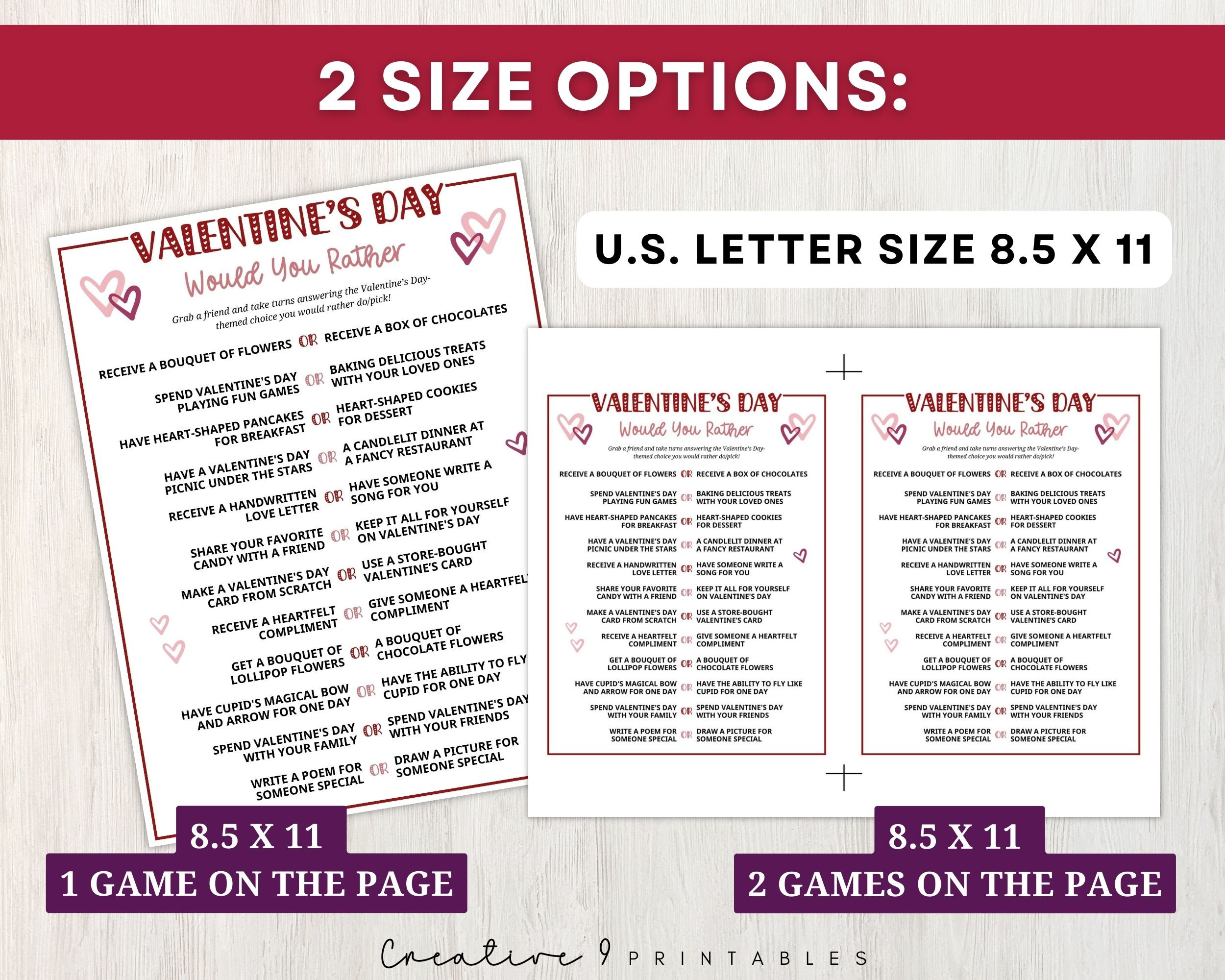 Would You Rather Valentine's Day Game for Kids and Adults, Printable ...
