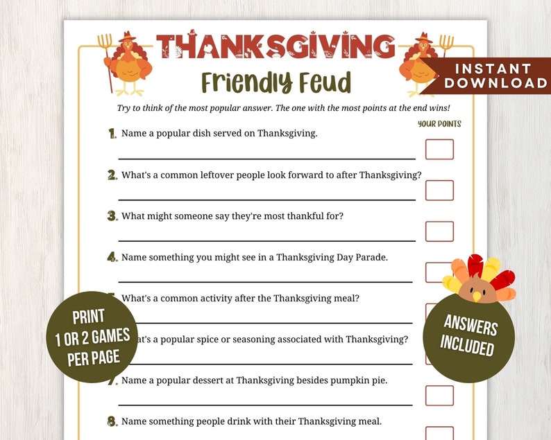 Printable Thanksgiving Friendly Feud Game for Family Gatherings and ...
