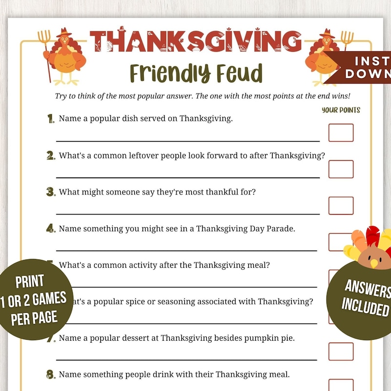 Thanksgiving Family Feud Game - Etsy