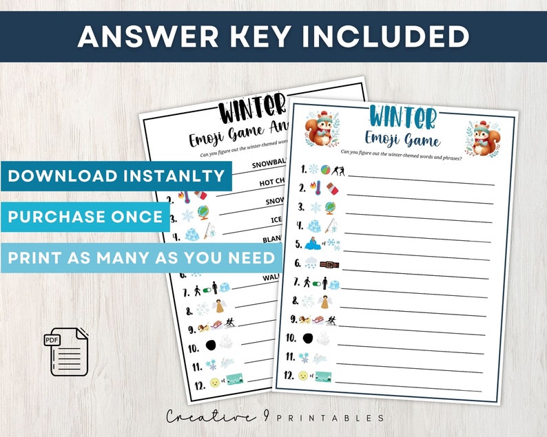 Printable Winter Emoji Game for Kids and Adults, Fun Winter Trivia Game ...