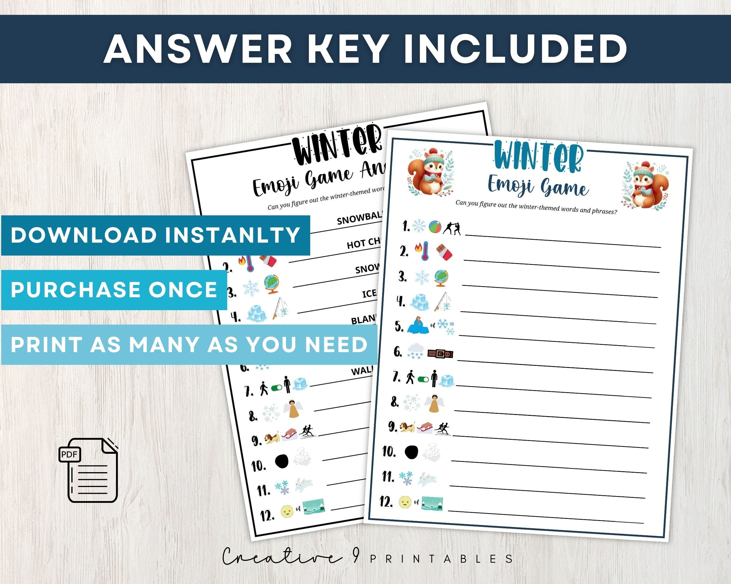 Printable Winter Emoji Game for Kids and Adults, Fun Winter Trivia Game ...
