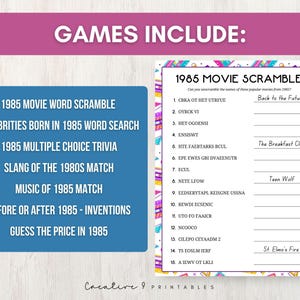 1985 Trivia Bundle for Adults and Kids, 7 Fun Printable 39th Party ...