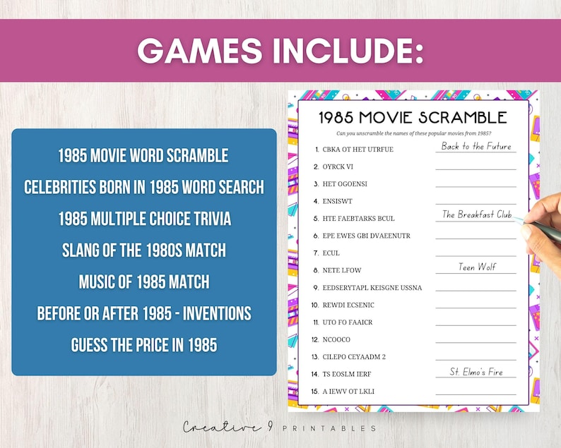 1985 Trivia Bundle for Adults and Kids, 7 Fun Printable 39th Party ...