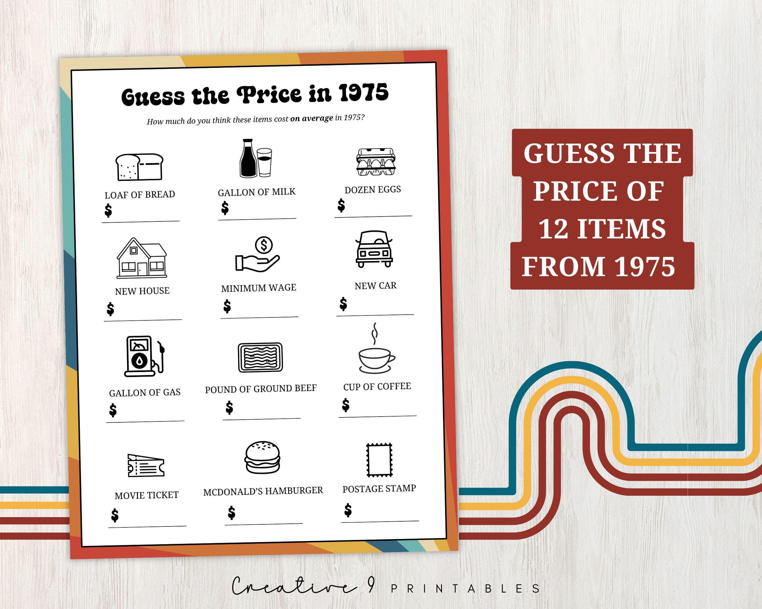 1975 Guess the Price Game, 50th Birthday Party Games, Back in 1975 ...