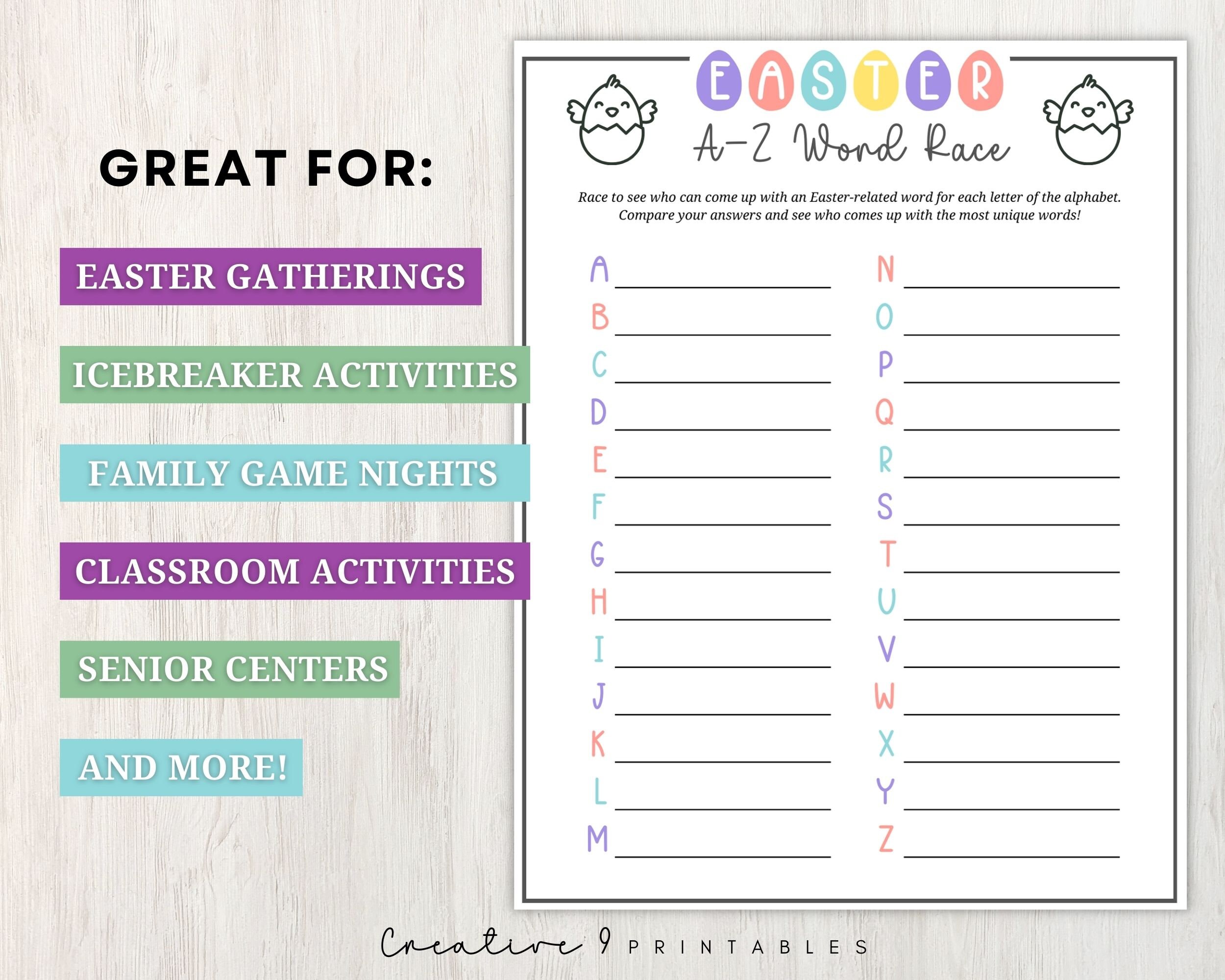 Printable Easter A to Z Game for Kids and Adults, Easter A-Z Word Race ...