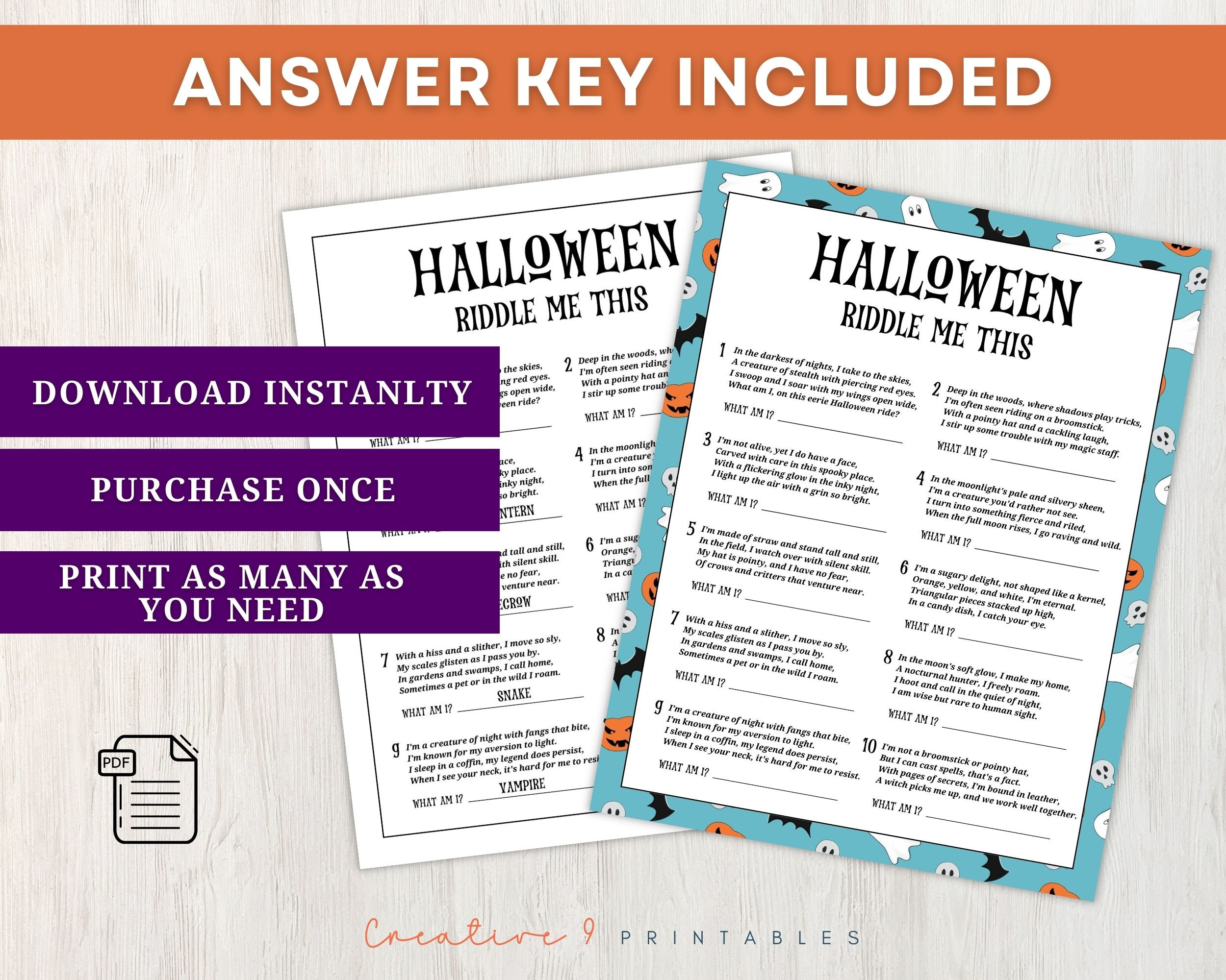 Halloween Riddle Me This Printable Game for Kids, 10 Fun Riddles for ...