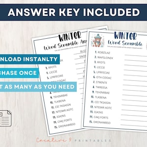 Printable Winter Word Scramble Game for Kids and Adults With Answers ...