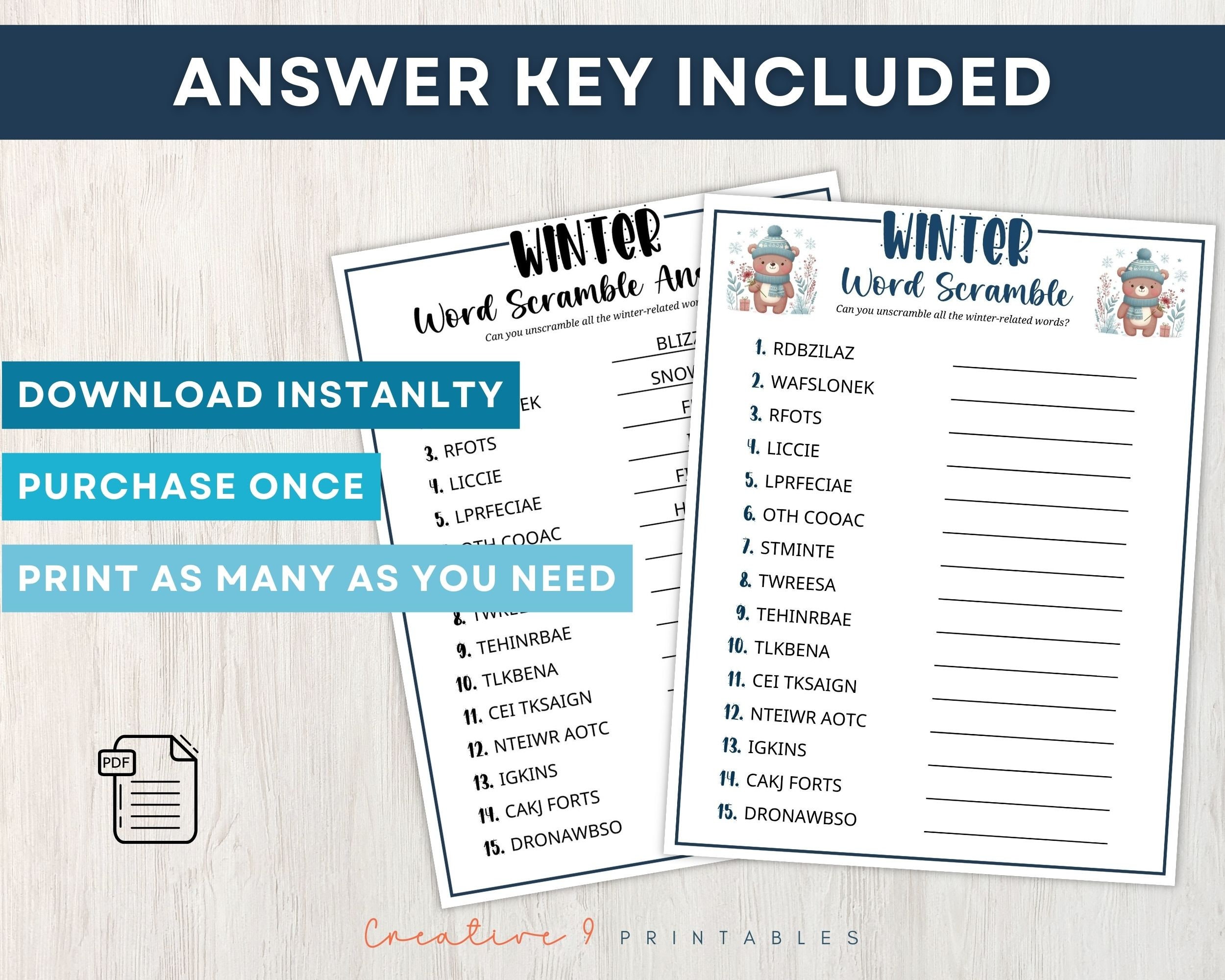 Printable Winter Word Scramble Game for Kids and Adults With Answers ...