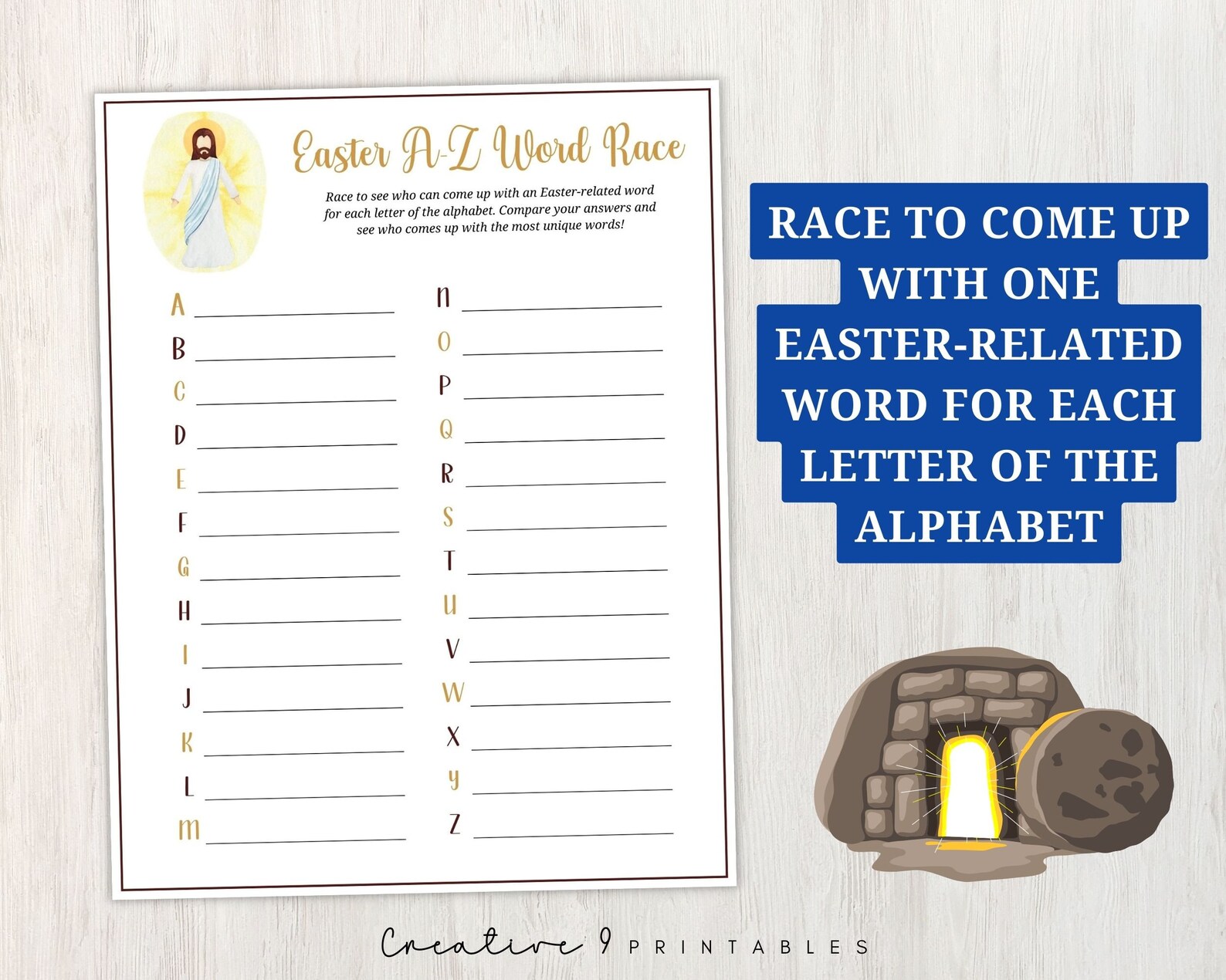 Christian Easter A to Z Word Race, Fun Printable Easter A-Z Game for ...