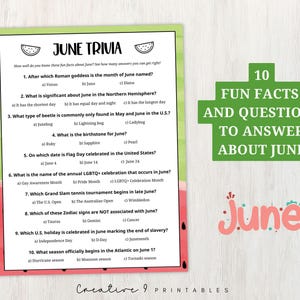 June Trivia Printable Game for Kids and Adults, 10 Fun Facts Quiz ...