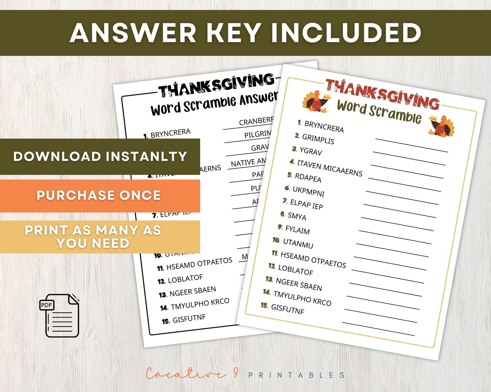 Printable Thanksgiving Word Scramble Game for Kids or Adults With ...