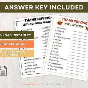 Printable Thanksgiving Word Scramble Game for Kids or Adults With ...