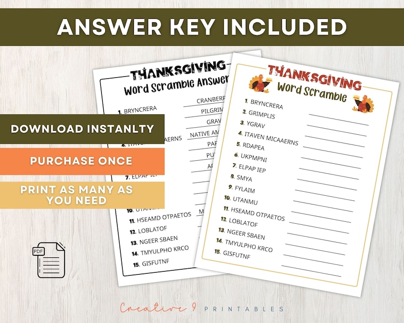 Printable Thanksgiving Word Scramble Game for Kids or Adults With ...