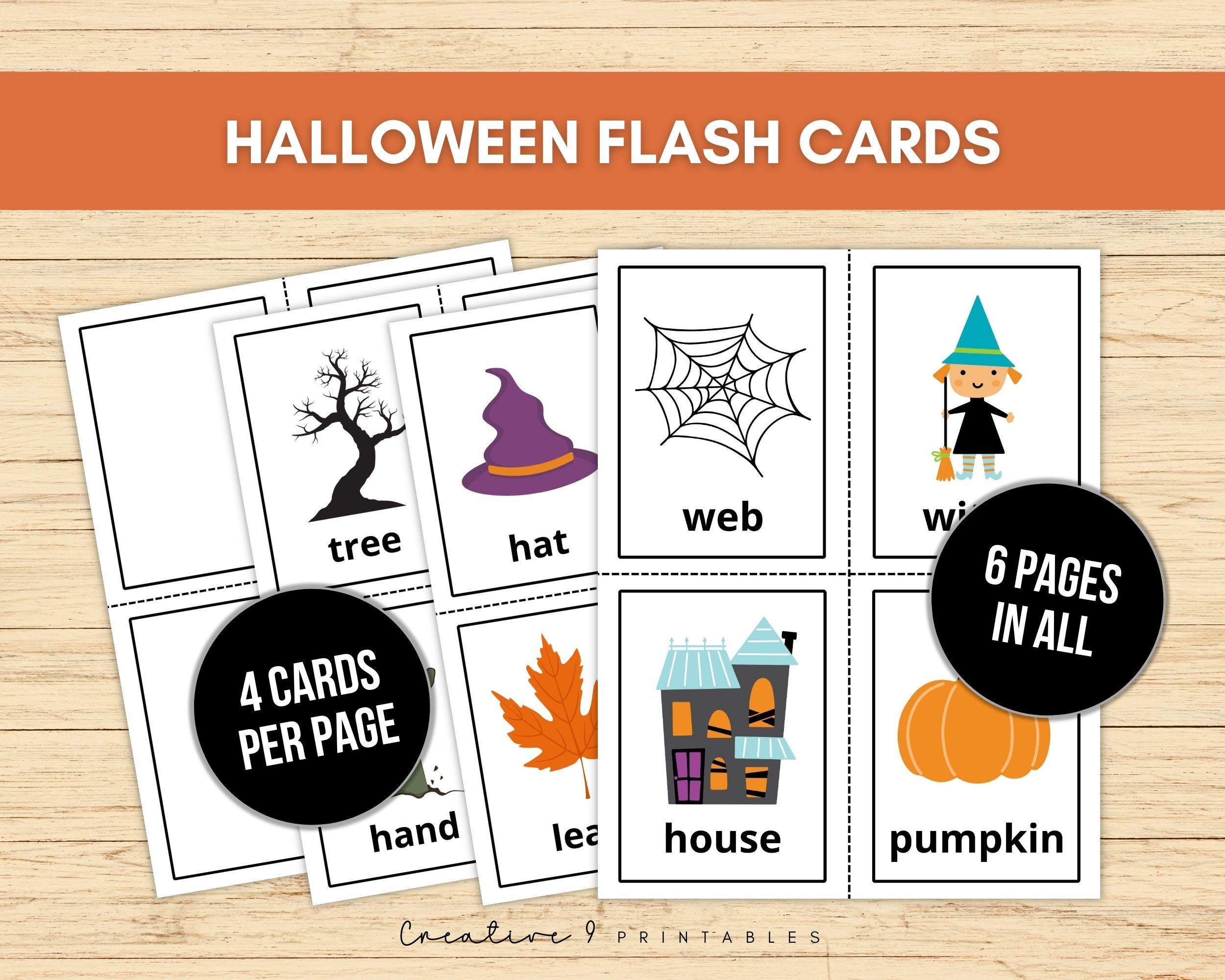 Printable Halloween Flash Cards for Kids, 20 Flash Cards With Halloween ...