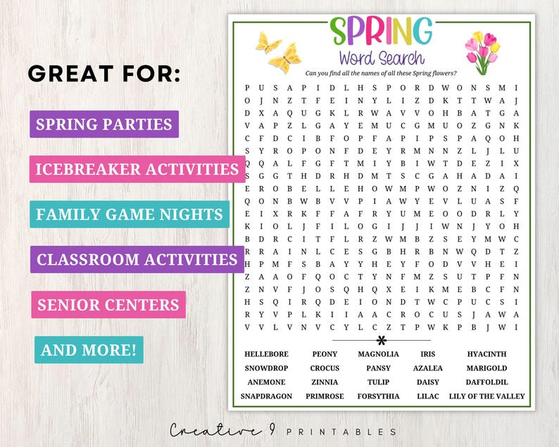 Spring Word Search for Kids and Adults, Fun Puzzle Printable Game With ...