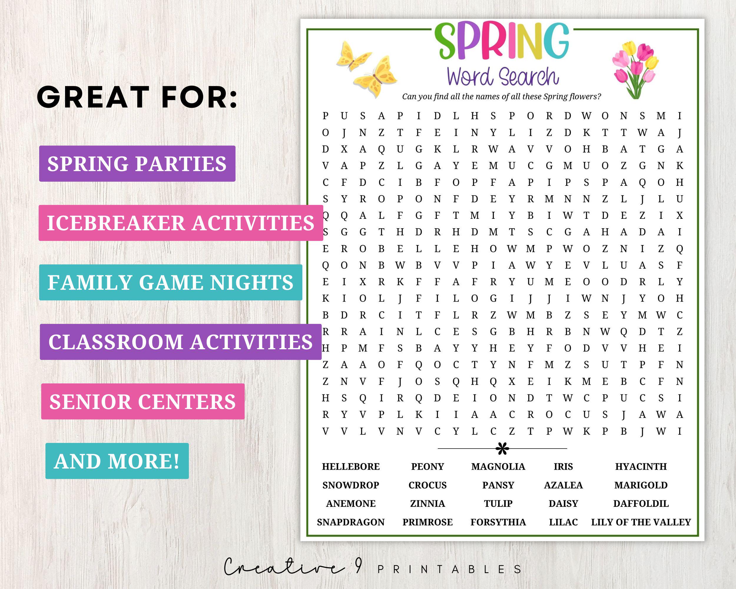Spring Word Search for Kids and Adults, Fun Puzzle Printable Game With ...