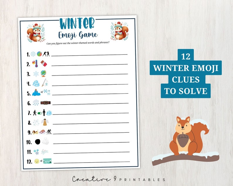 Printable Winter Emoji Game for Kids and Adults, Fun Winter Trivia Game ...
