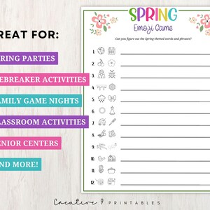 Spring Emoji Game for Kids and Adults, Fun Printable Springtime Trivia ...