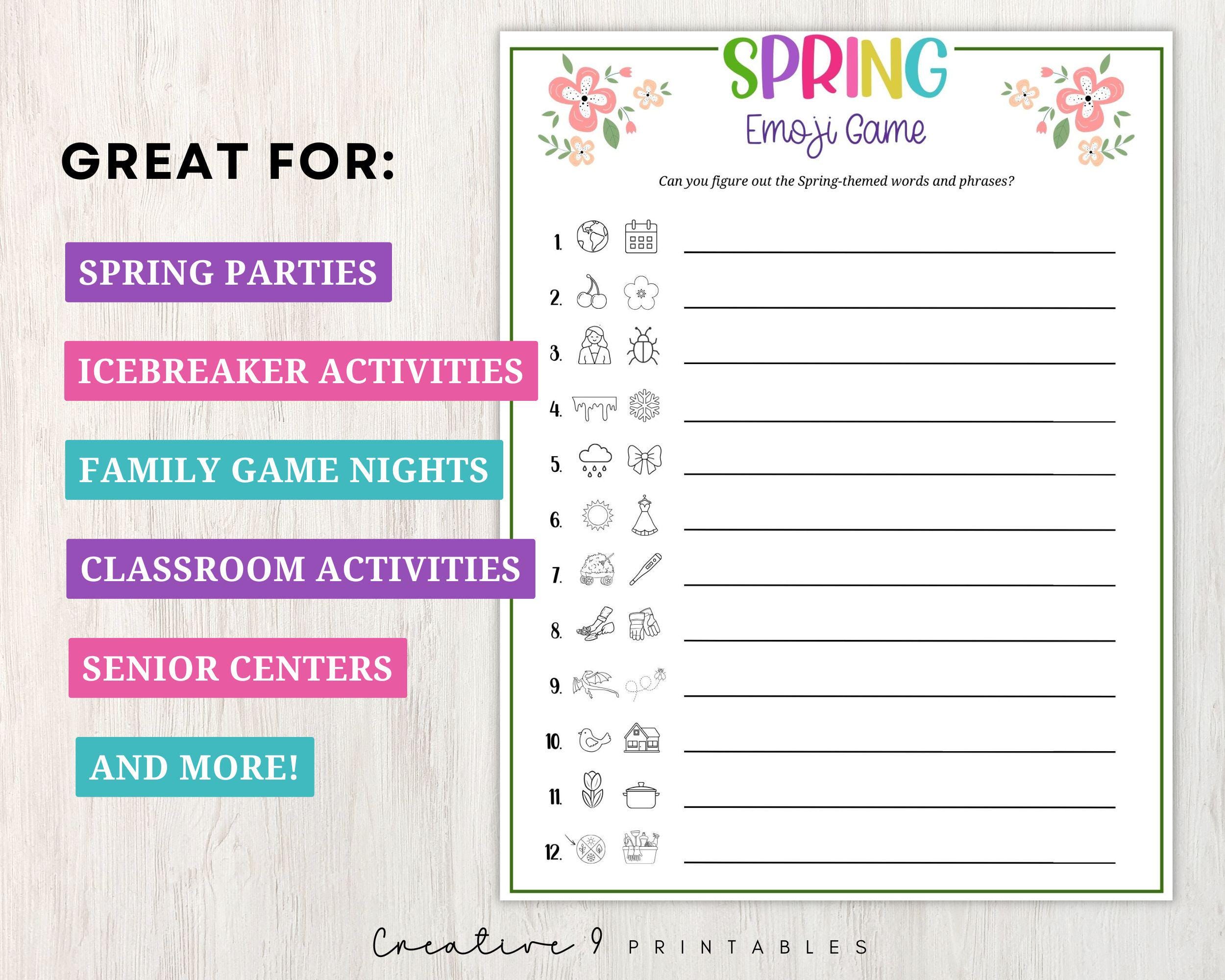 Spring Emoji Game for Kids and Adults, Fun Printable Springtime Trivia ...