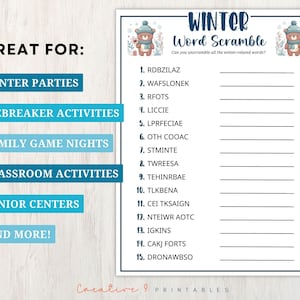Printable Winter Word Scramble Game for Kids and Adults With Answers ...