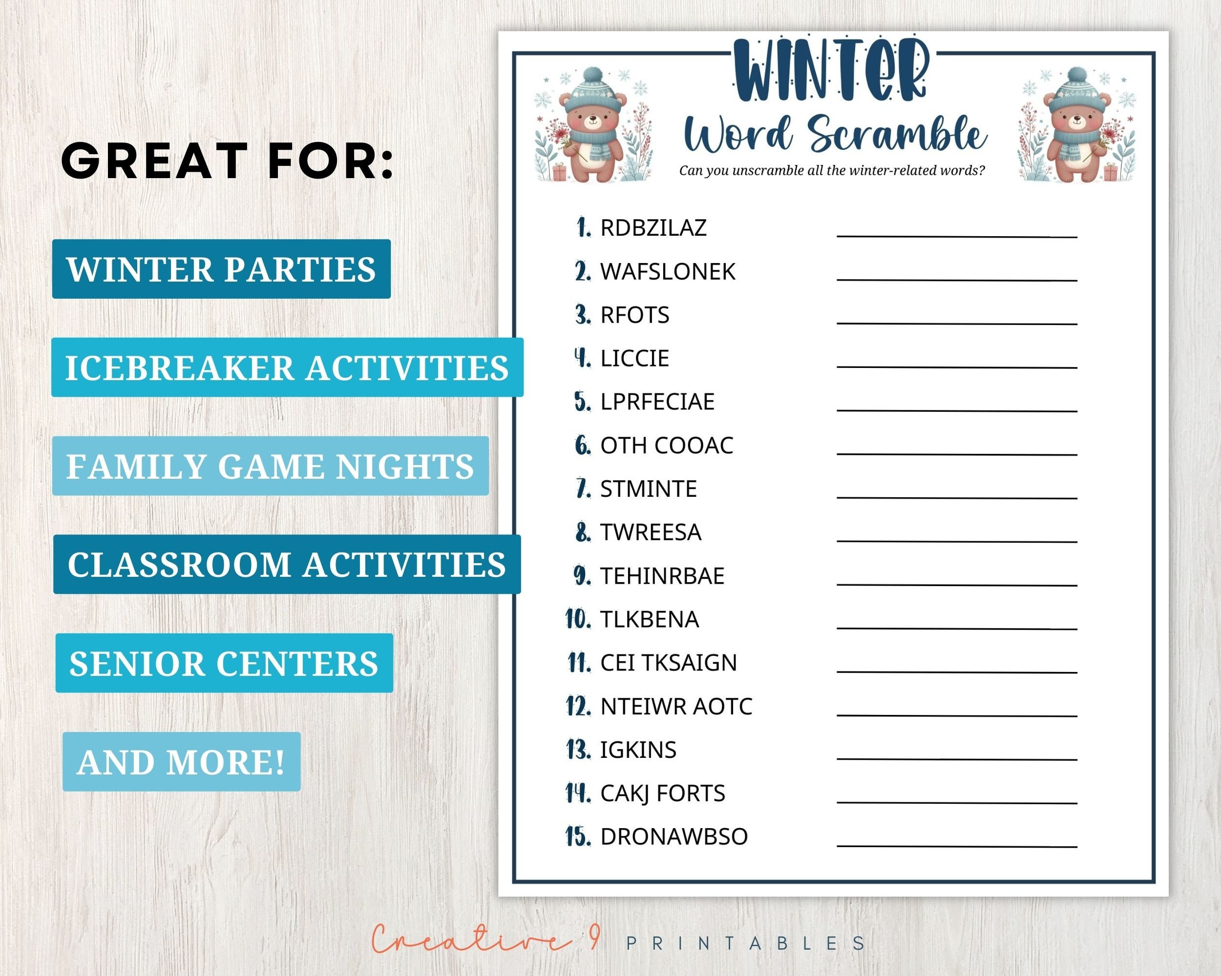 Printable Winter Word Scramble Game for Kids and Adults With Answers ...