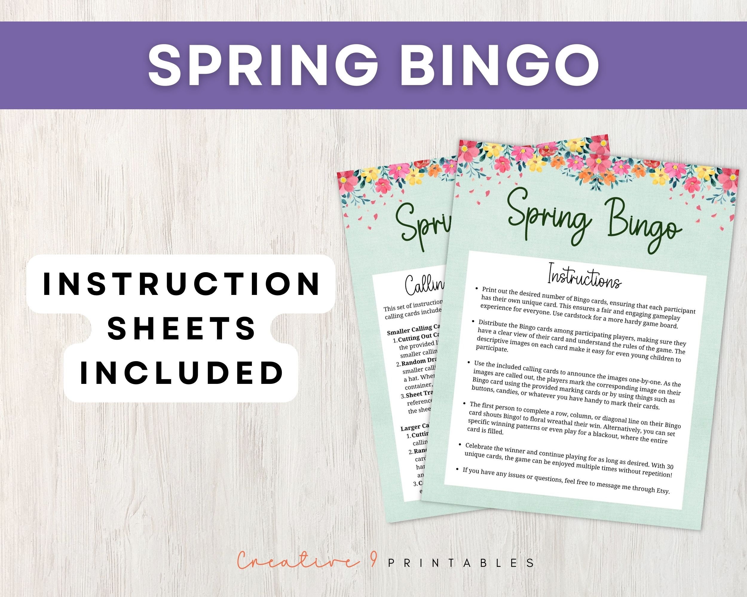Spring Bingo Game Boards for Kids and Adults, 30 Printable Spring Theme ...