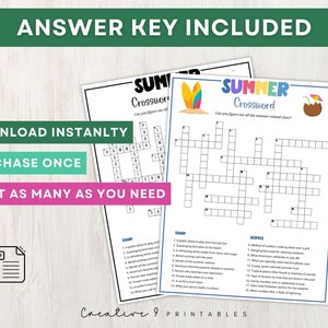 Summer Crossword Puzzle for Kids and Adults, Fun Printable Summertime ...