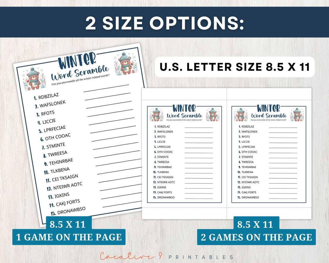 Printable Winter Word Scramble Game for Kids and Adults With Answers ...