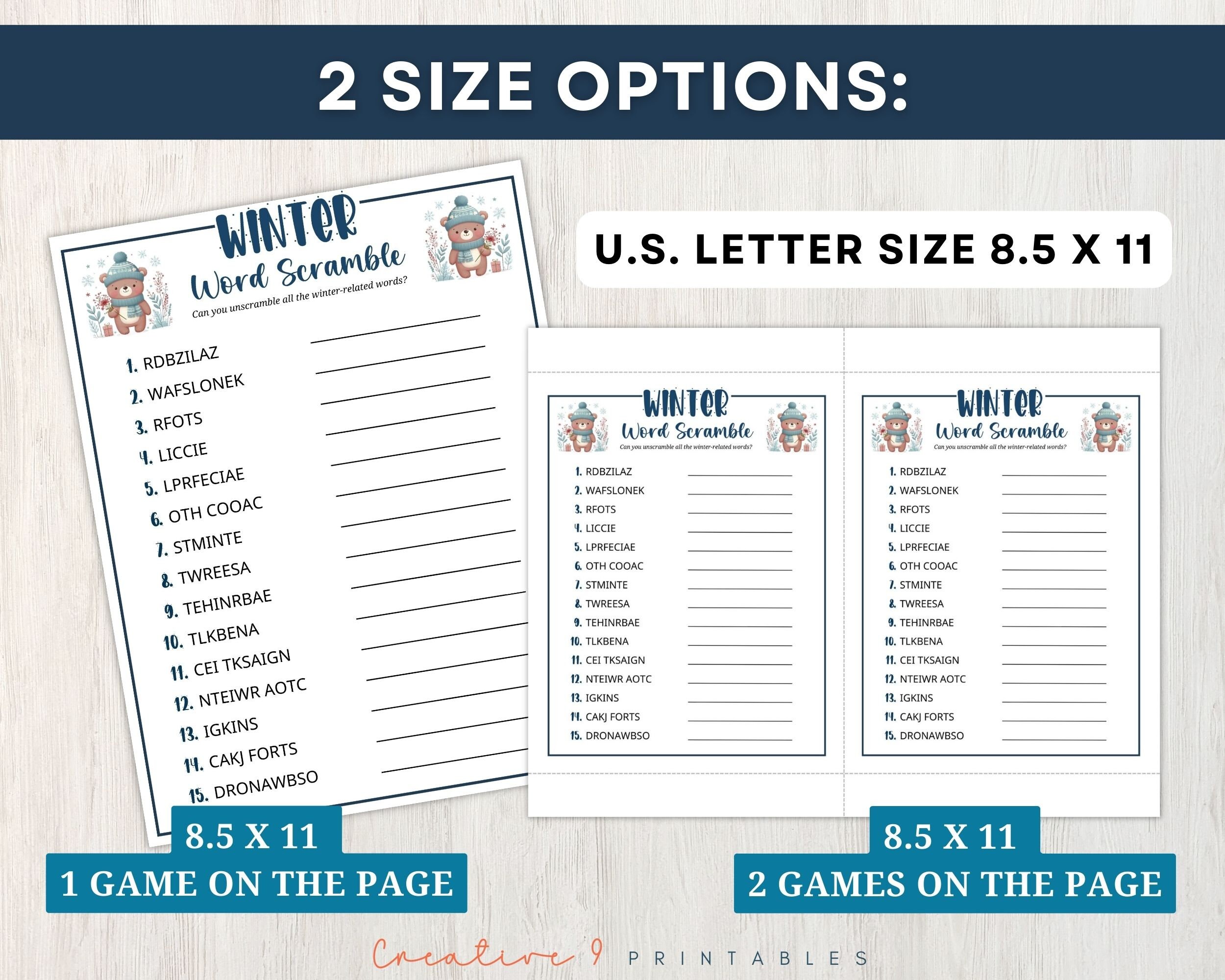 Printable Winter Word Scramble Game for Kids and Adults With Answers ...