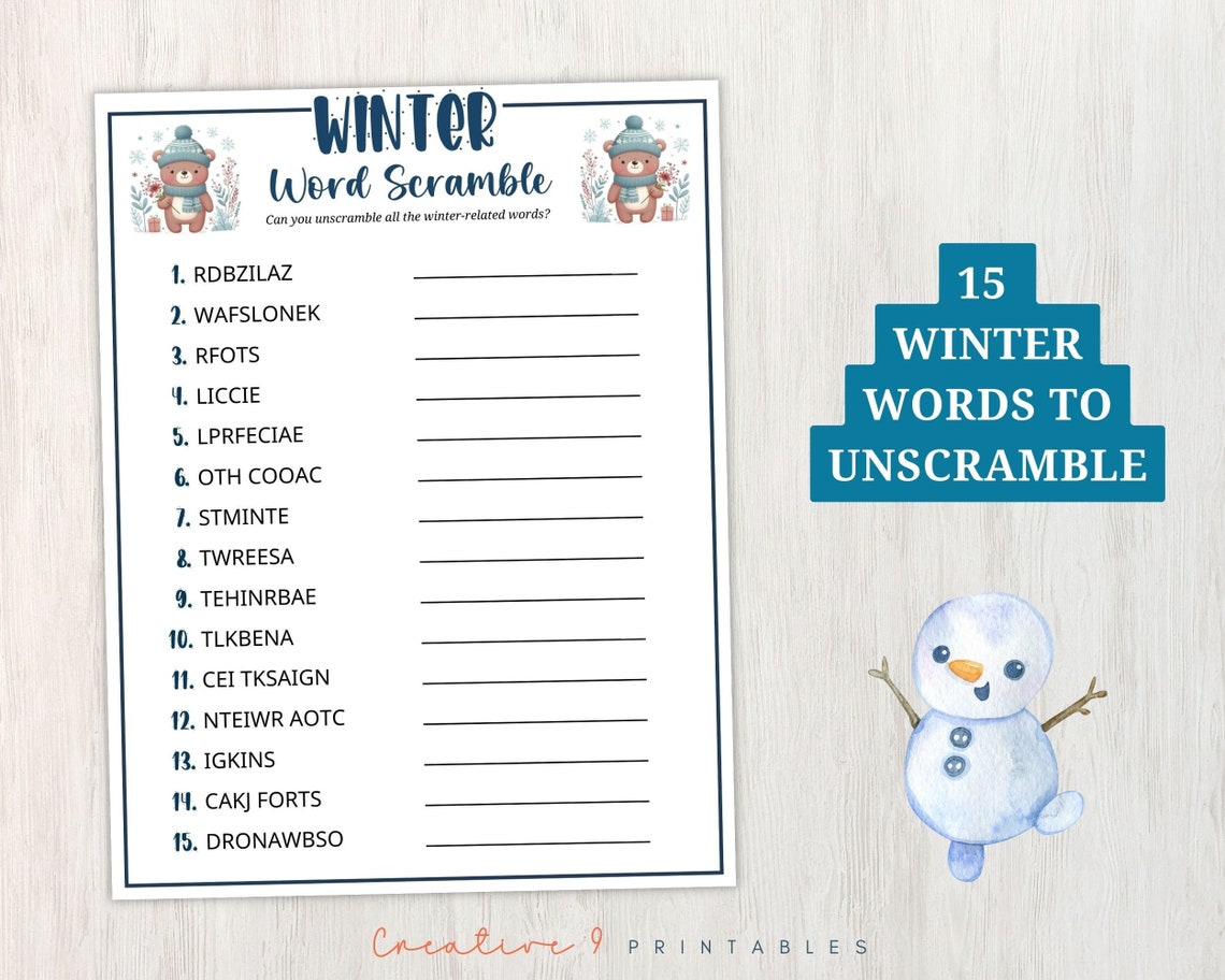 Printable Winter Word Scramble Game for Kids and Adults With Answers ...