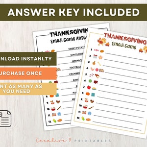 Printable Thanksgiving Emoji Game for Kids and Adults, Great ...