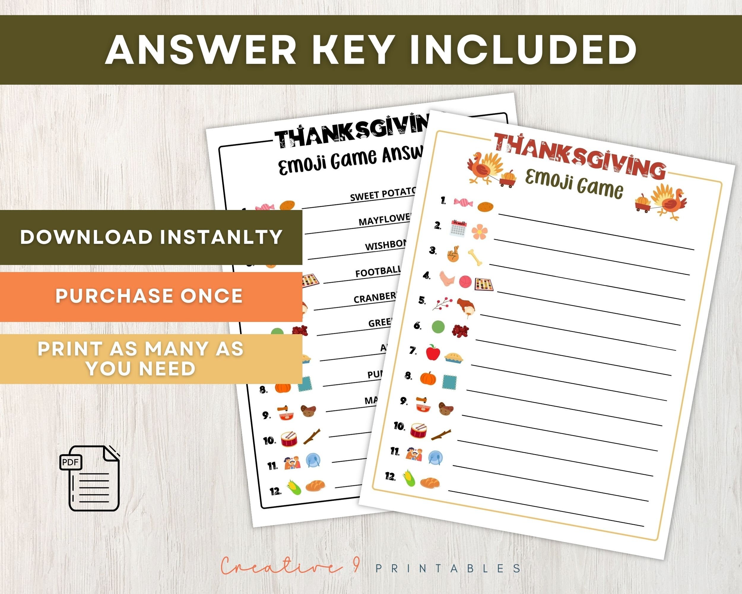Printable Thanksgiving Emoji Game for Kids and Adults, Great ...