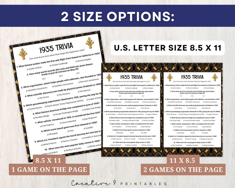 1935 Trivia Game, 90th Birthday Trivia Game, Way Back in 1935, 90th ...