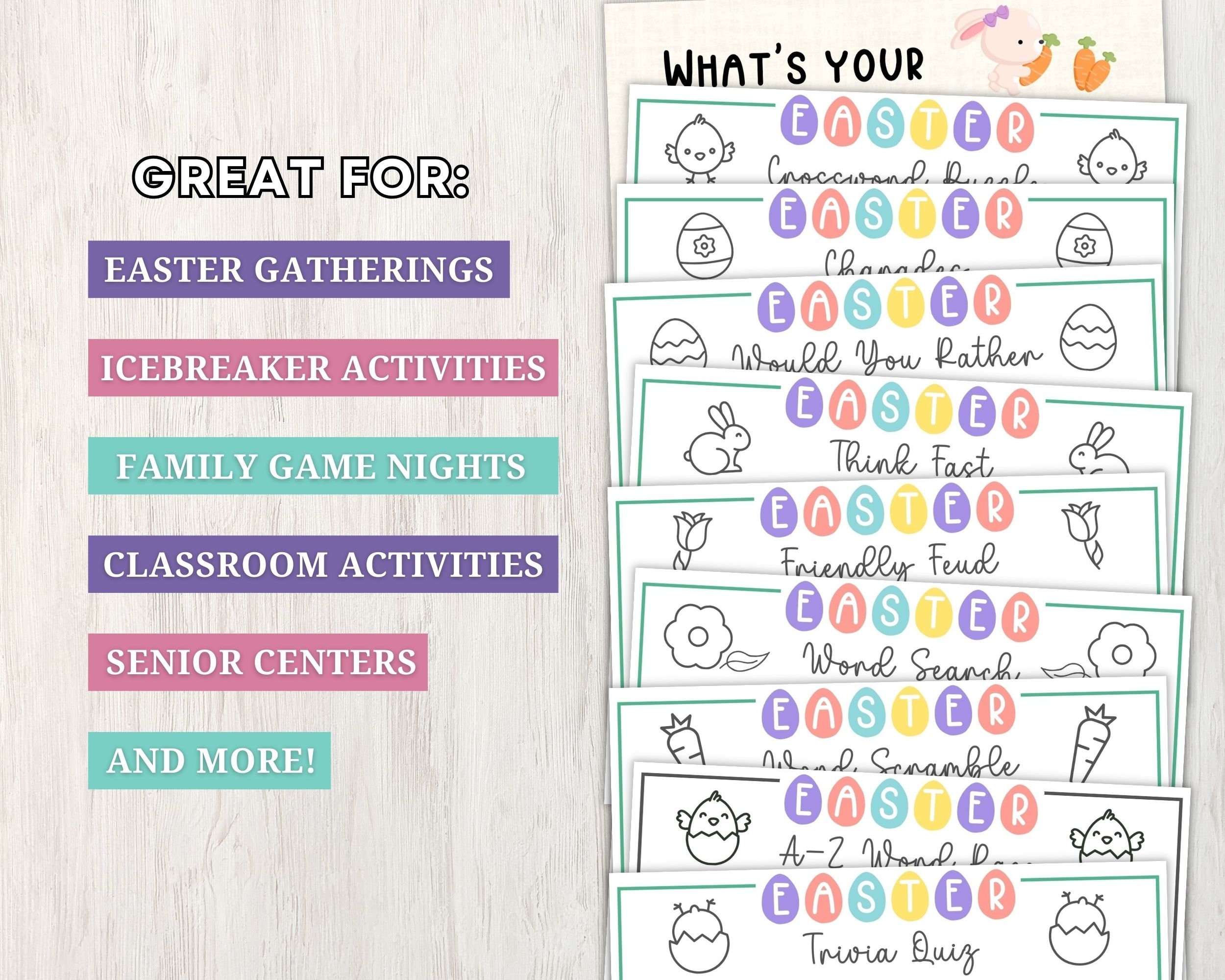 Easter Games Bundle for Kids and Adults, 10 Fun Printable Activities ...