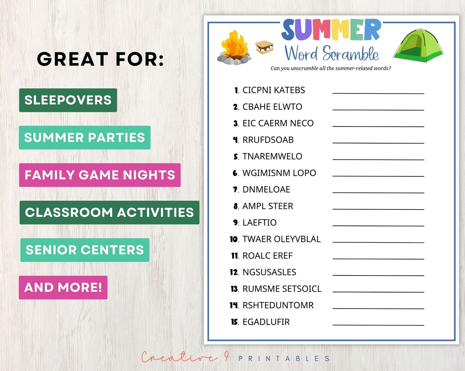 Summer Word Scramble Printable Game for Kids and Adults W/ Answers, 15 ...