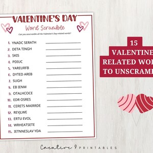 Printable Valentine Word Scramble Game for Kids and Adults, 15 ...