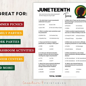 Juneteenth Trivia Game Printable for Kids and Adults, 10 Juneteenth ...