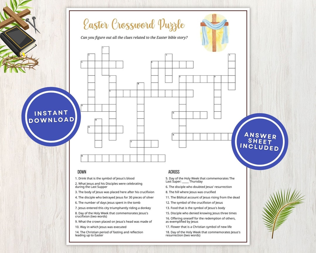 Christian Easter Crossword Puzzle for Adults and Kids, Fun Printable ...