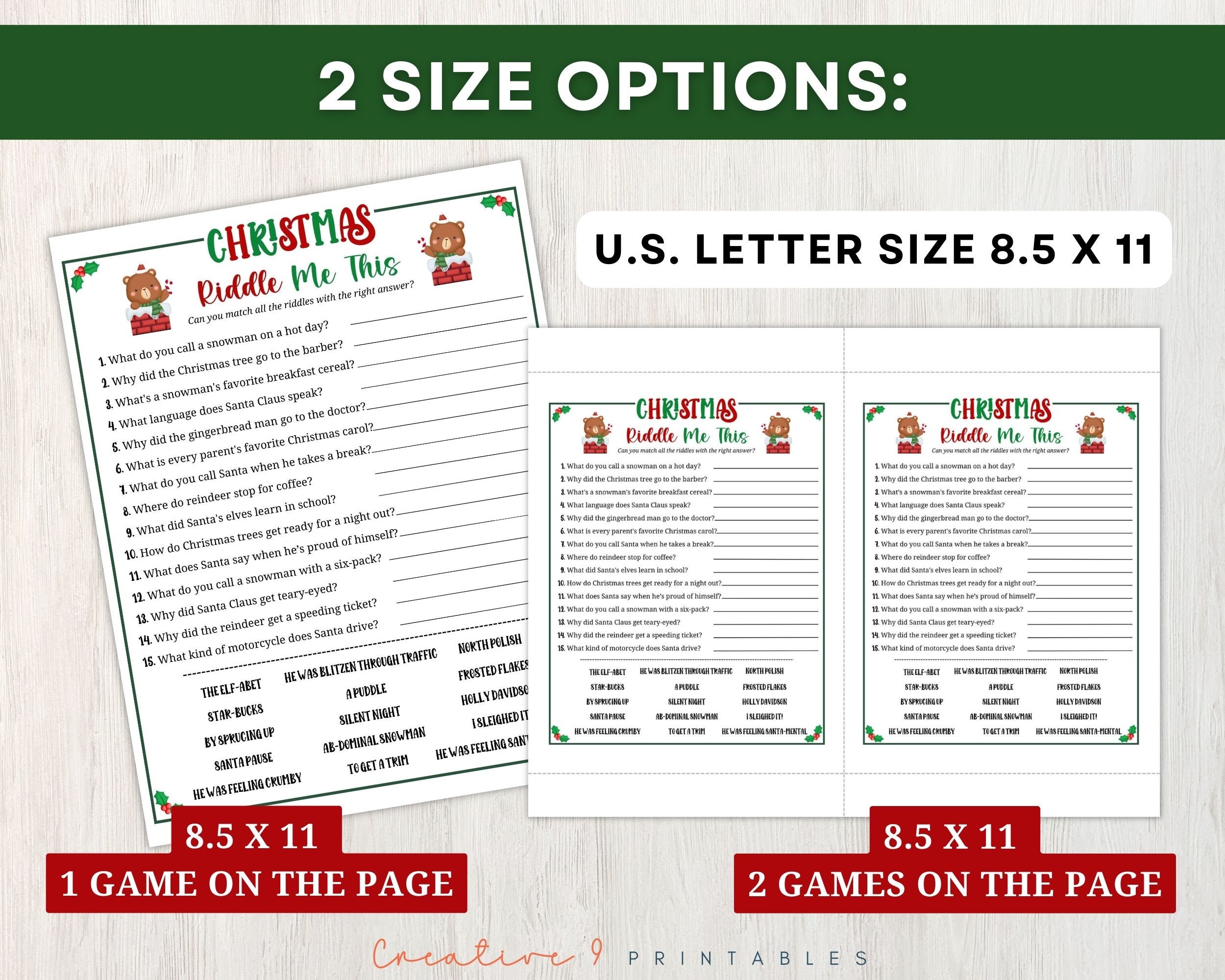 Printable Christmas Riddle Me This Game for Kids and Adults, 15 Funny ...