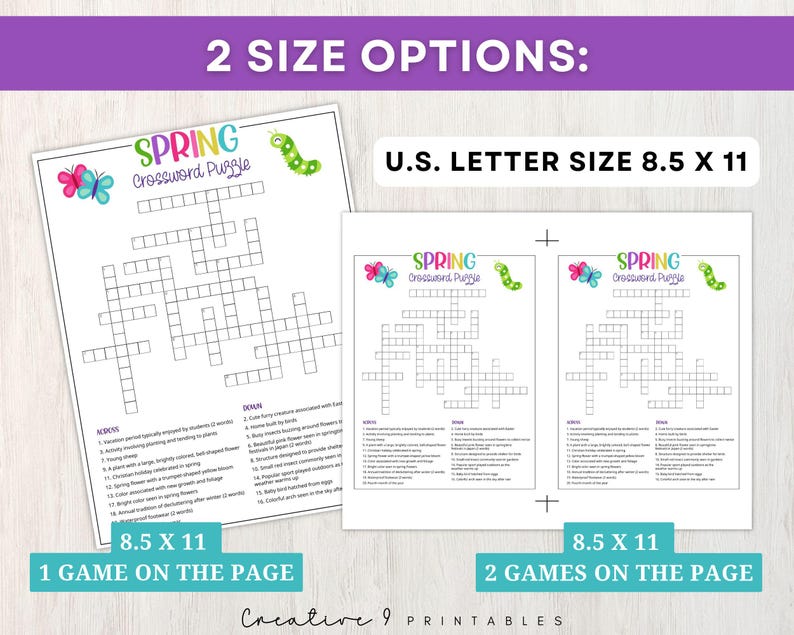 Spring Crossword Puzzle for Kids and Adults, Fun Printable Springtime ...