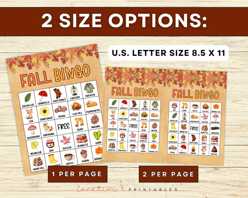 Printable Fall Bingo, 30 Fall Bingo Cards, Fall Party Game, Bingo Game ...