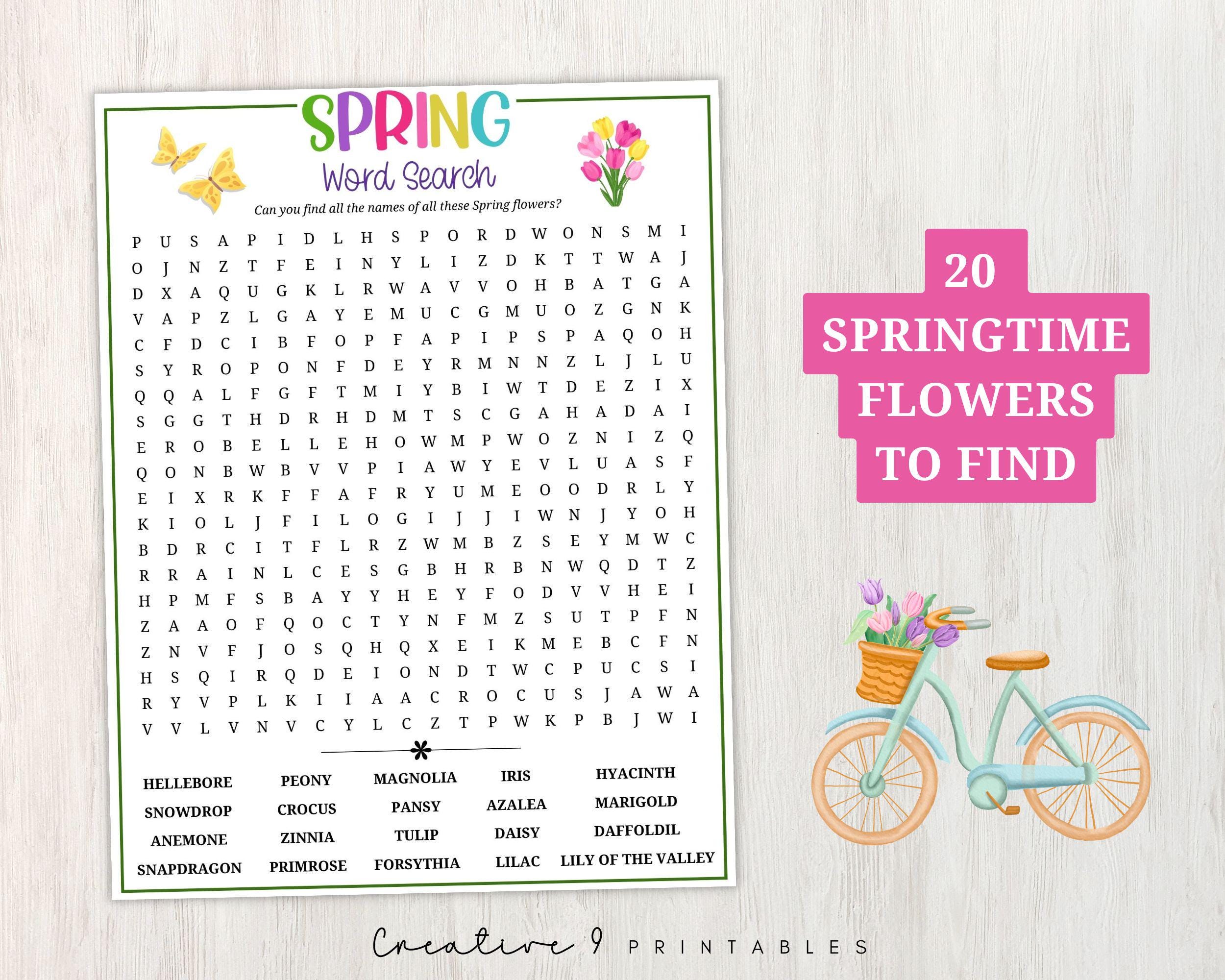 Spring Word Search for Kids and Adults, Fun Puzzle Printable Game With ...