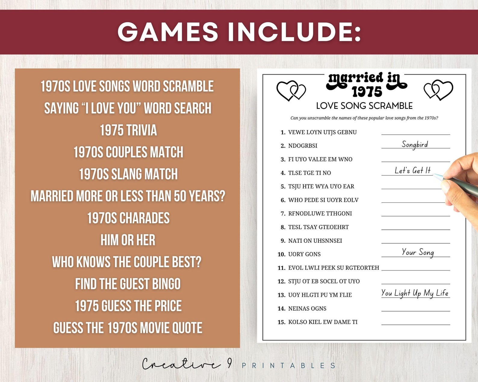 Married in 1975 Trivia Game Bundle for Adults, 12 Printable Party Games ...