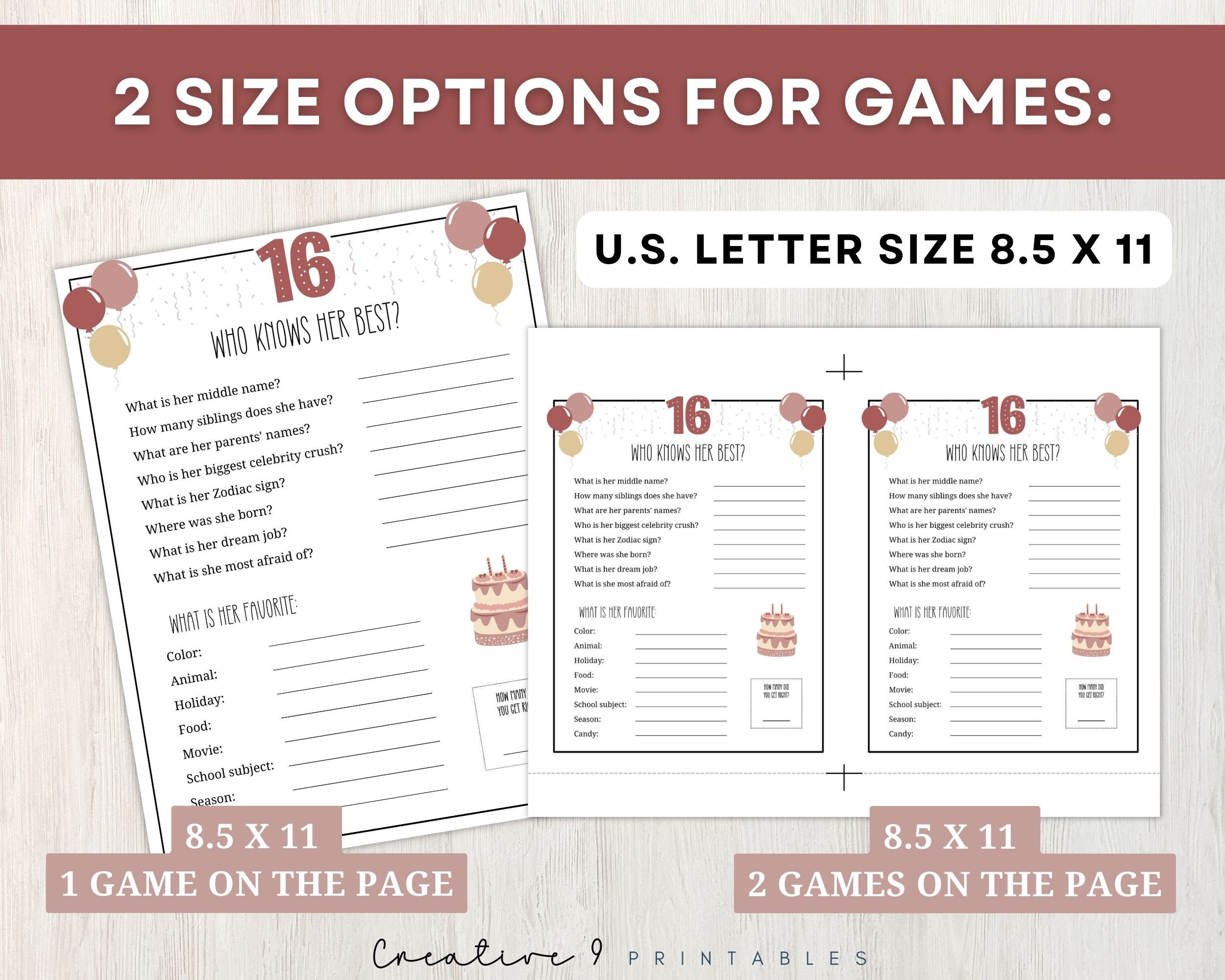 16th Birthday Girl Game Bundle, 10 Printable Party Games and Bonus for ...