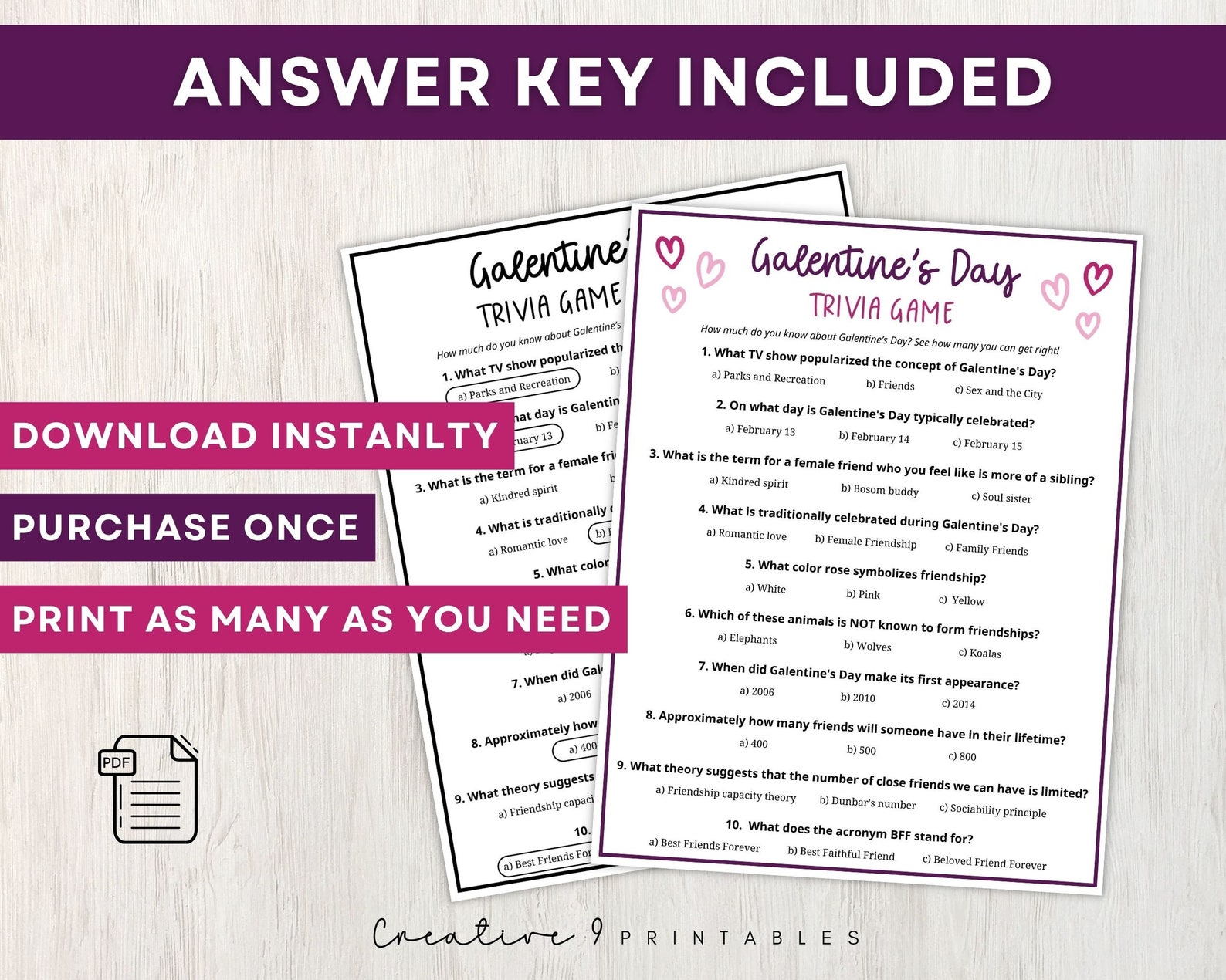Galetnine's Trivia Printable Game for Adults and Teens, 10 Quiz ...